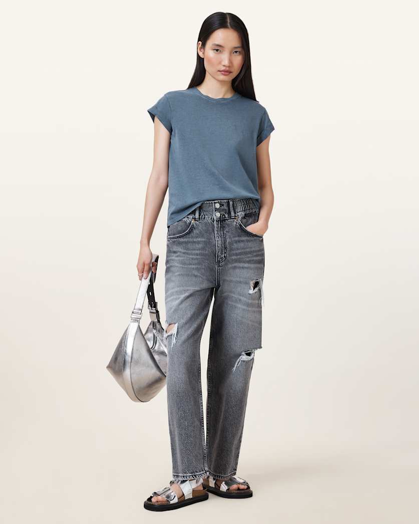 Anna Crew Neck Short Sleeve T-Shirt FLINT STONE BLUE | ALLSAINTS US